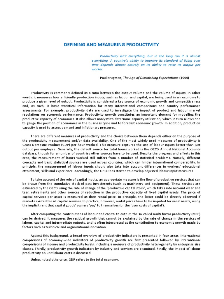 Defining and Measuring Productivity | PDF | Economic Growth | Capital ...