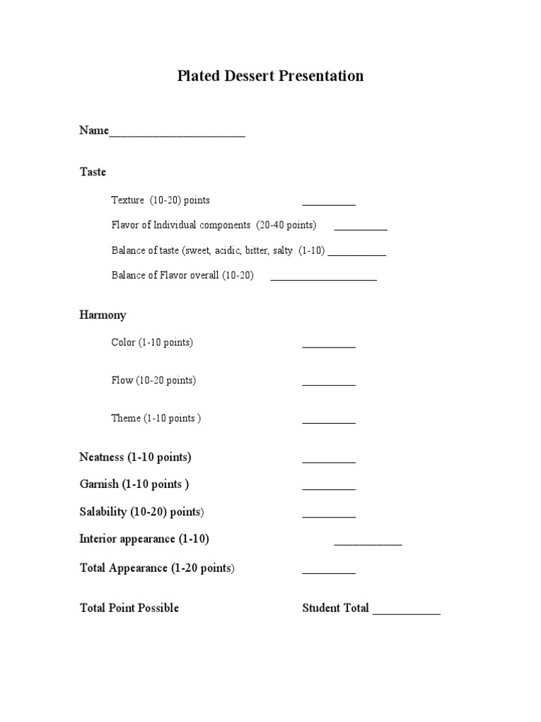 Dessert Judging Scorecard | PDF