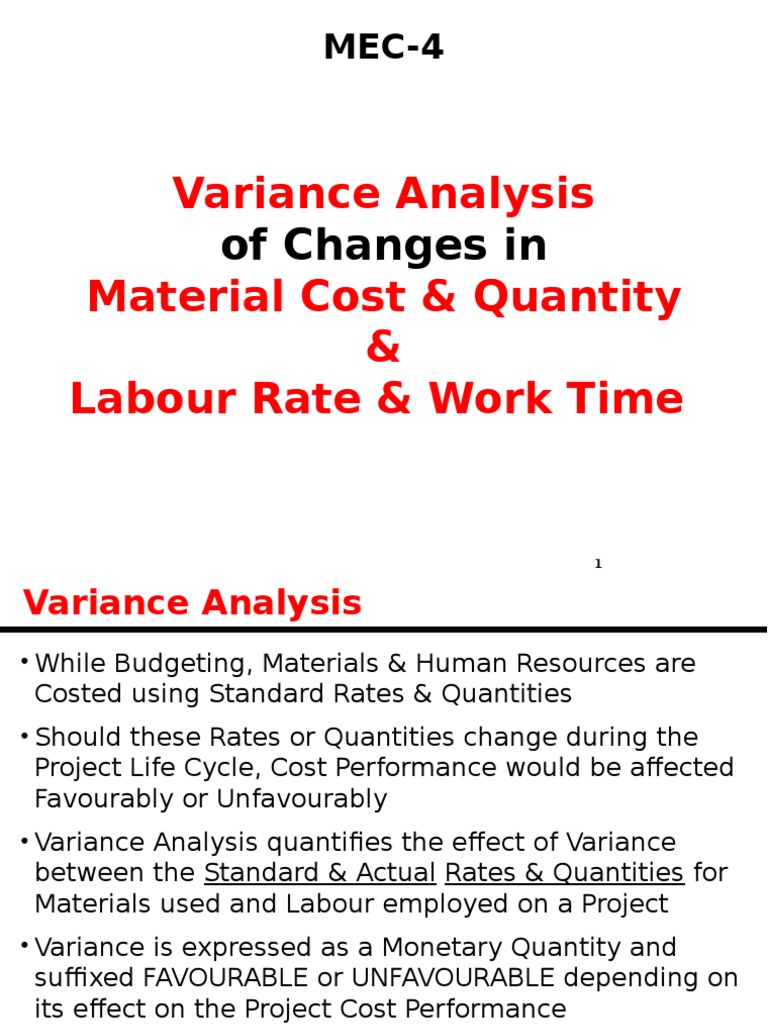 Variance Analysis Material Cost & Quantity & Labour Rate & Work Time ...
