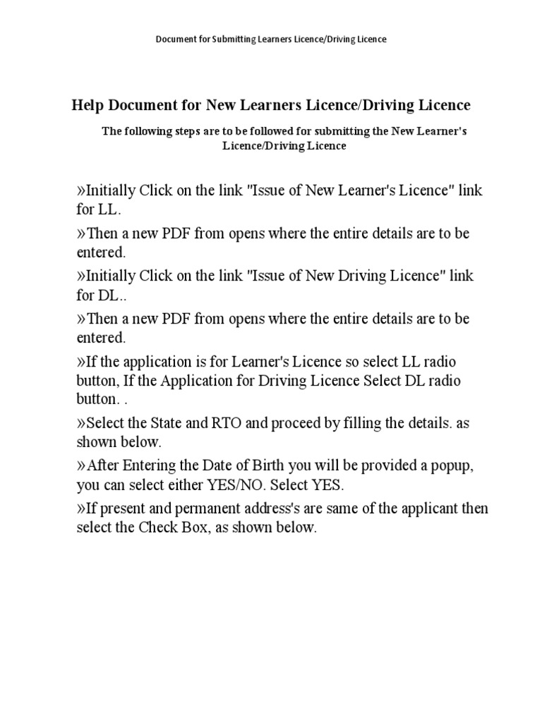 HelpDocument For LL DL | PDF | Driver's License | License