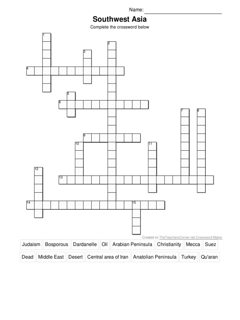 Southwest Asia Geography Crossword | PDF
