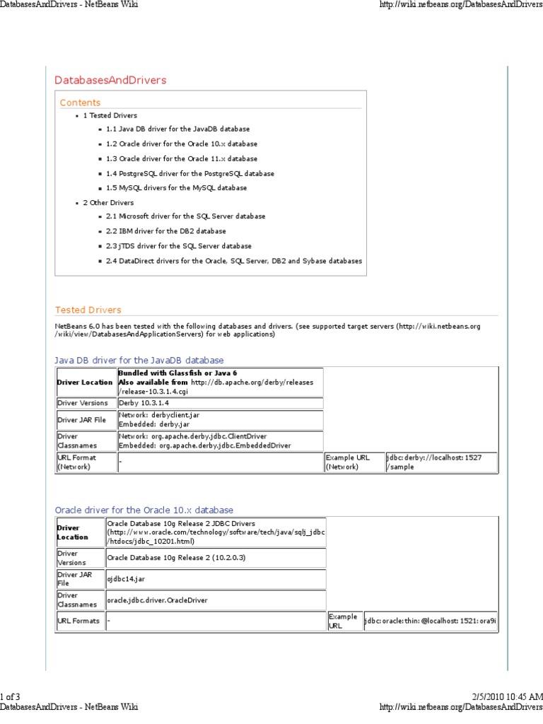 DatabasesAndDrivers - NetBe.. | PDF | Oracle Database | Ibm Db2 DatabasesAndDrivers - NetBe.. | PDF | Oracle Database | Ibm Db2