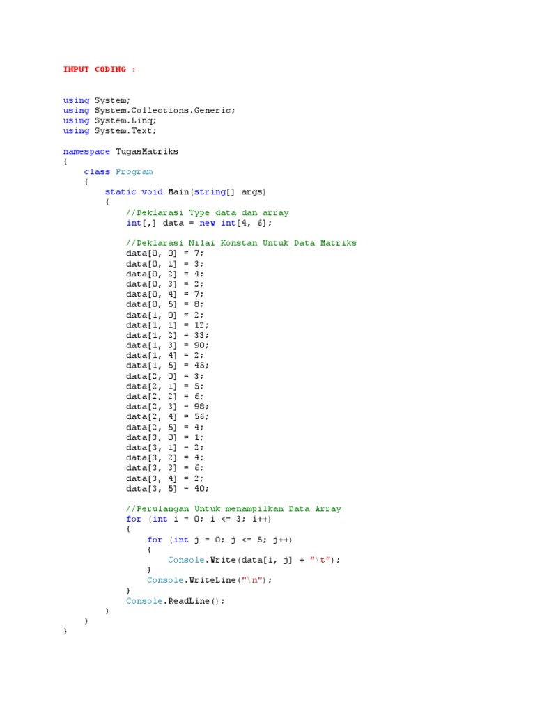 C# Matrix Data Display Example | PDF | Teaching Methods & Materials ...