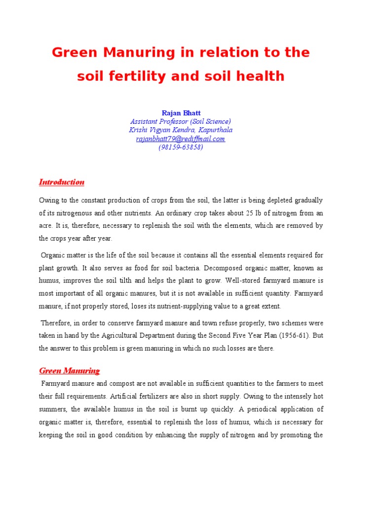 Green Manuring For Improving Soil Health | PDF | Manure | Soil