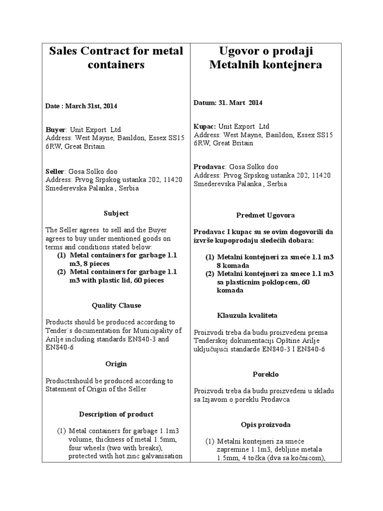 Contract For Containers FINAL | Download Free PDF | Common Law | Business