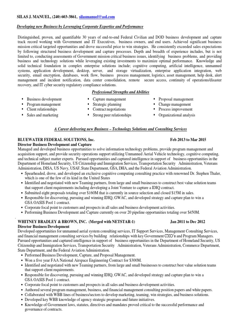 Director Business Development Technology in Washington DC Resume Silas ...