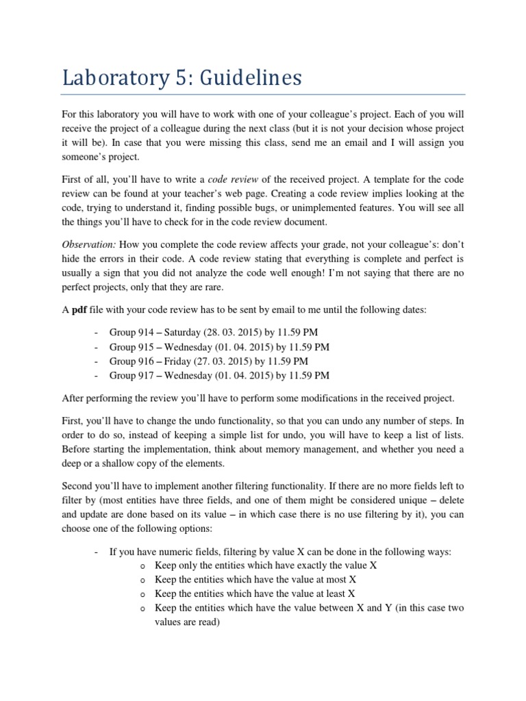 Laboratory 5: Guidelines: Observation: How You Complete The Code Review Affects Your Grade, Not ...