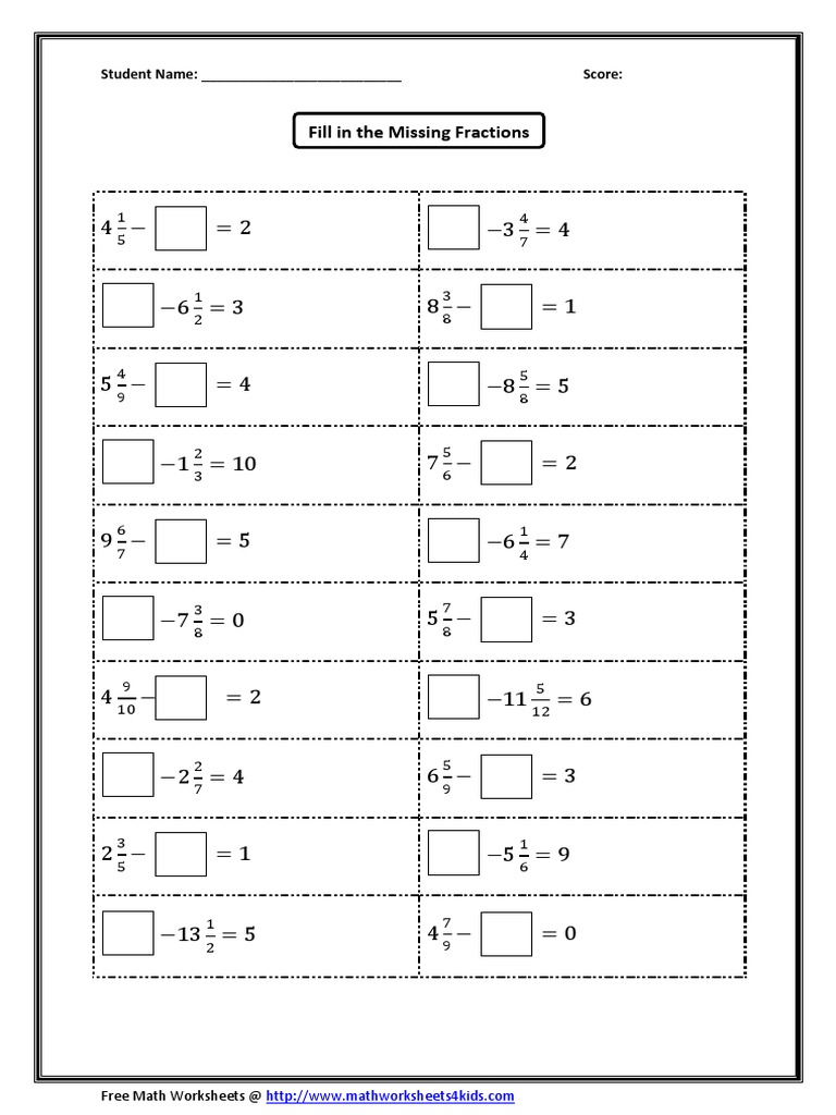 Fill in the Missing Fractions Worksheet | PDF