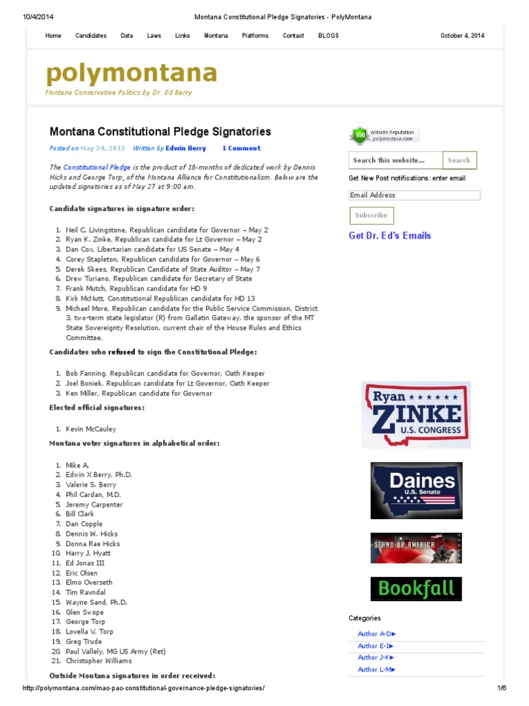 Montana Constitutional Pledge Signatories | PDF | Federal Government Of ...
