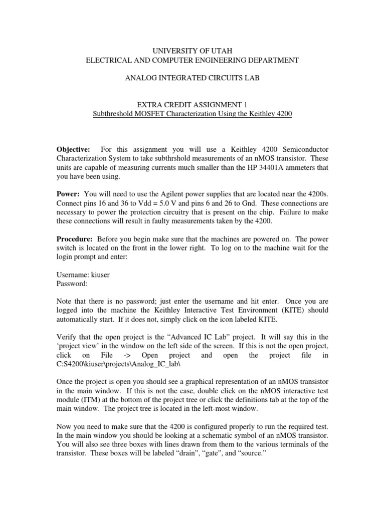 Objective: For This Assignment You Will Use A Keithley 4200 ...