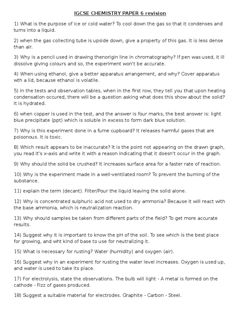 Igcse Chemistry Paper 6 Revision | PDF | Acid | Chlorine