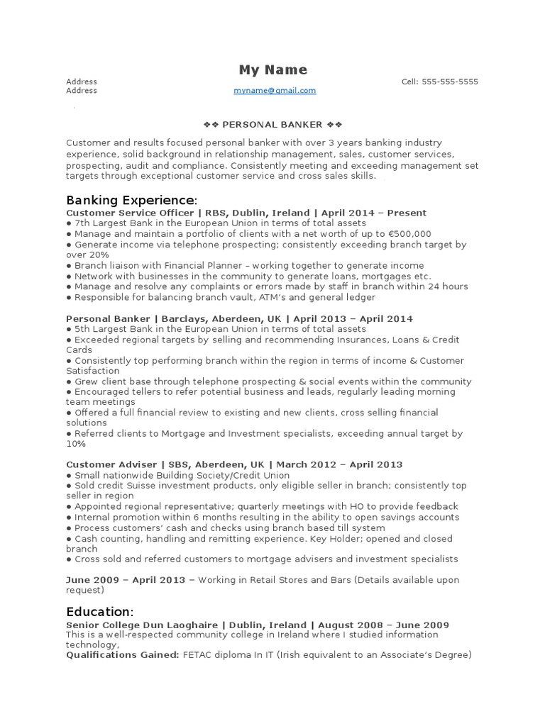 Banking Experience:: My Name | PDF | Career & Growth | Finance & Money ...