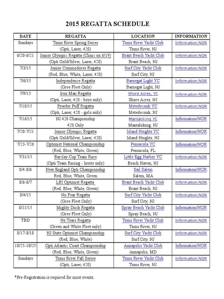 Regatta Schedule | PDF | Travel | Art