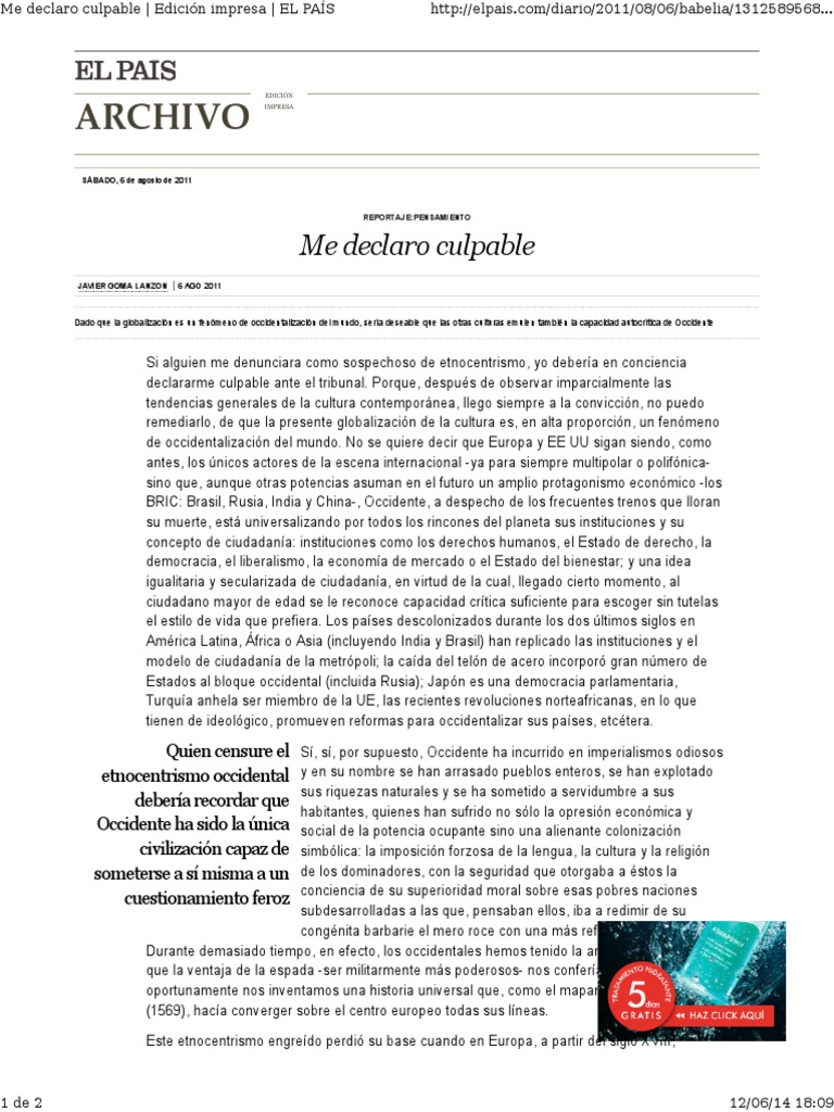 Me Declaro Culpable | PDF | Mundo occidental | Relativismo