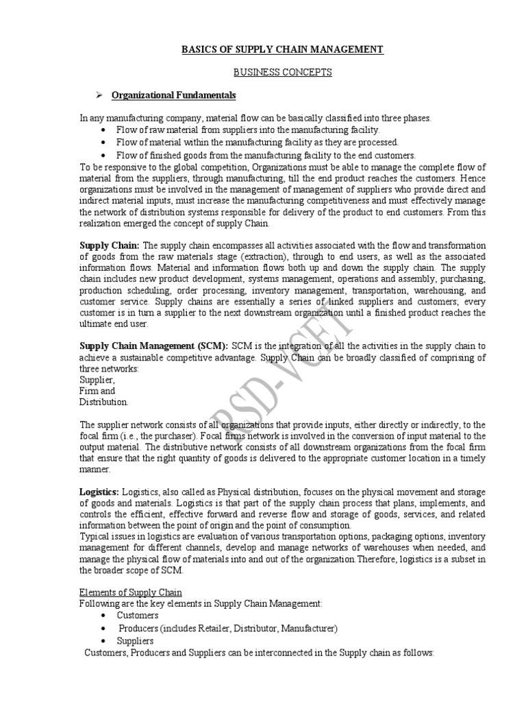 Basics of Supply Chain Management Business Concepts | PDF | Supply ...