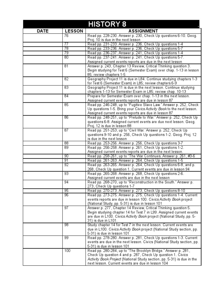 History 8 - Lessons 76-100 | PDF