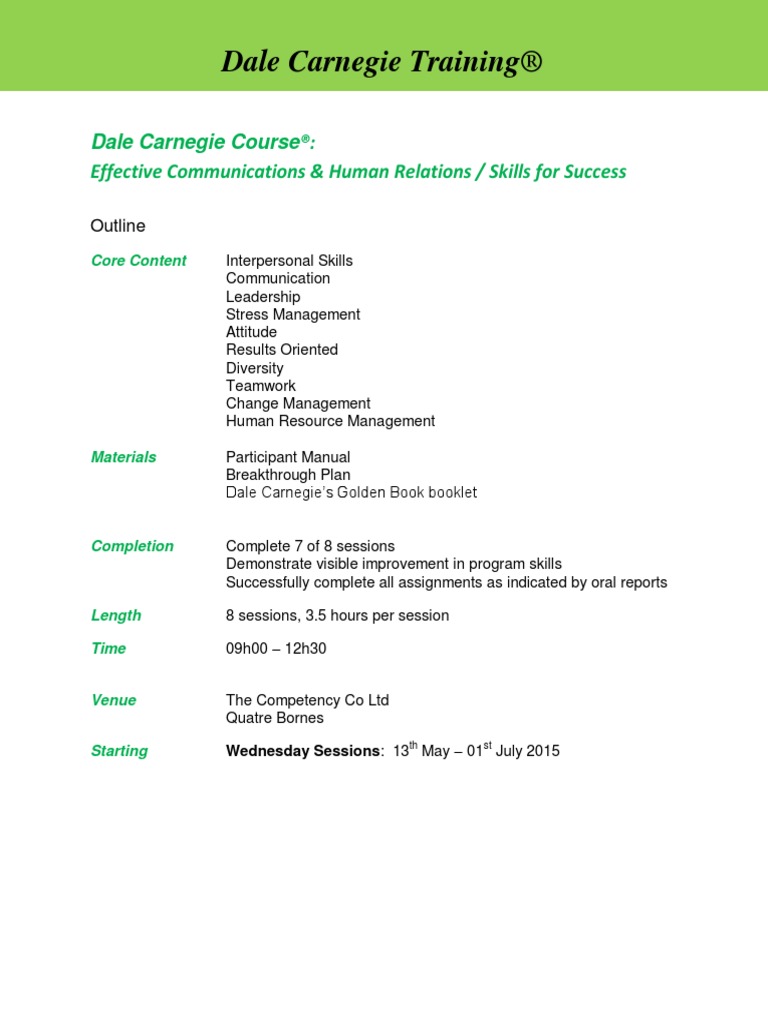 Forthcoming Dale Carnegie Course | PDF | Interpersonal Relationships ...
