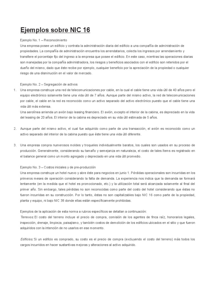 Ejemplos Sobre NIC 16 | PDF | Depreciación | Arrendamiento