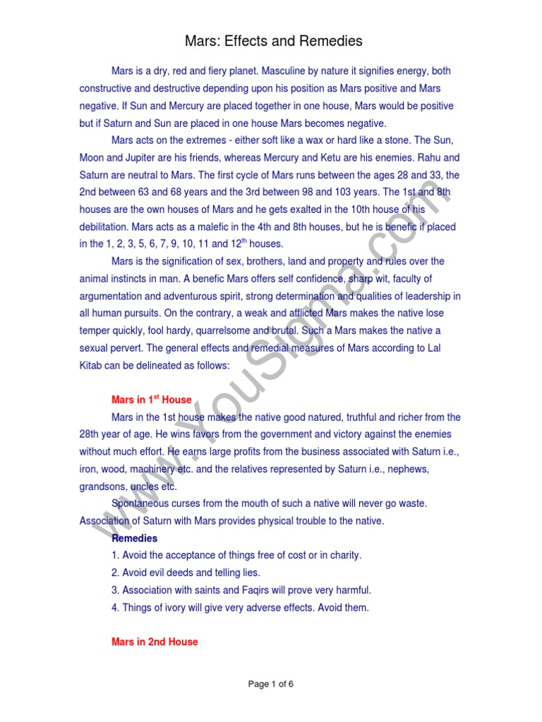 Mars Effects and Remedies | PDF | Planets In Astrology | Astrology