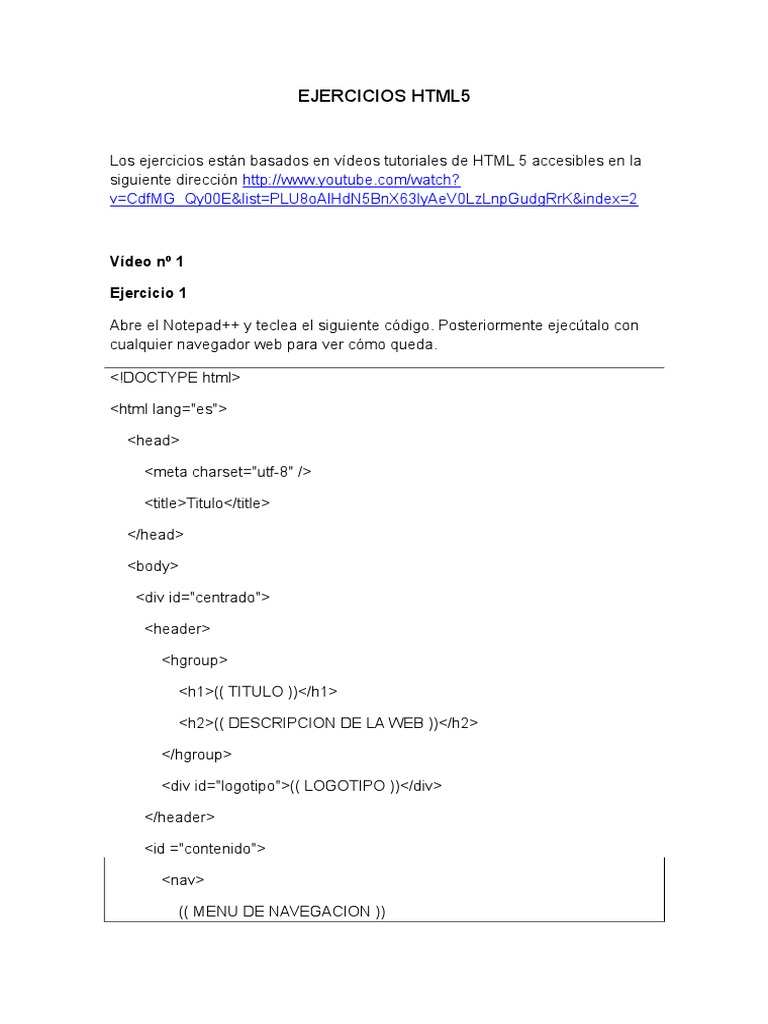 Ejercicios HTML5 | PDF | Comillas | Hojas de estilo en cascada