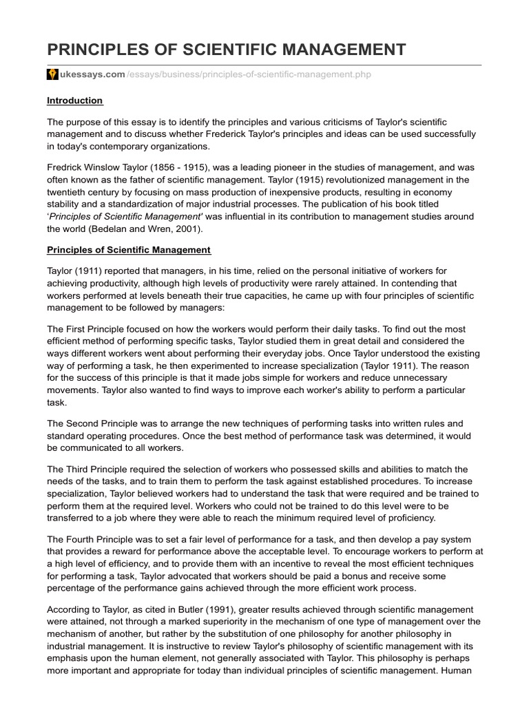 An Analysis of Frederick Taylor's Scientific Management Principles and ...
