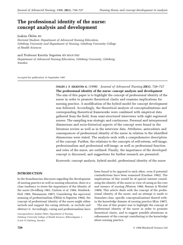 The Professional Identity of The Nurse Concept Analysis and Development ...
