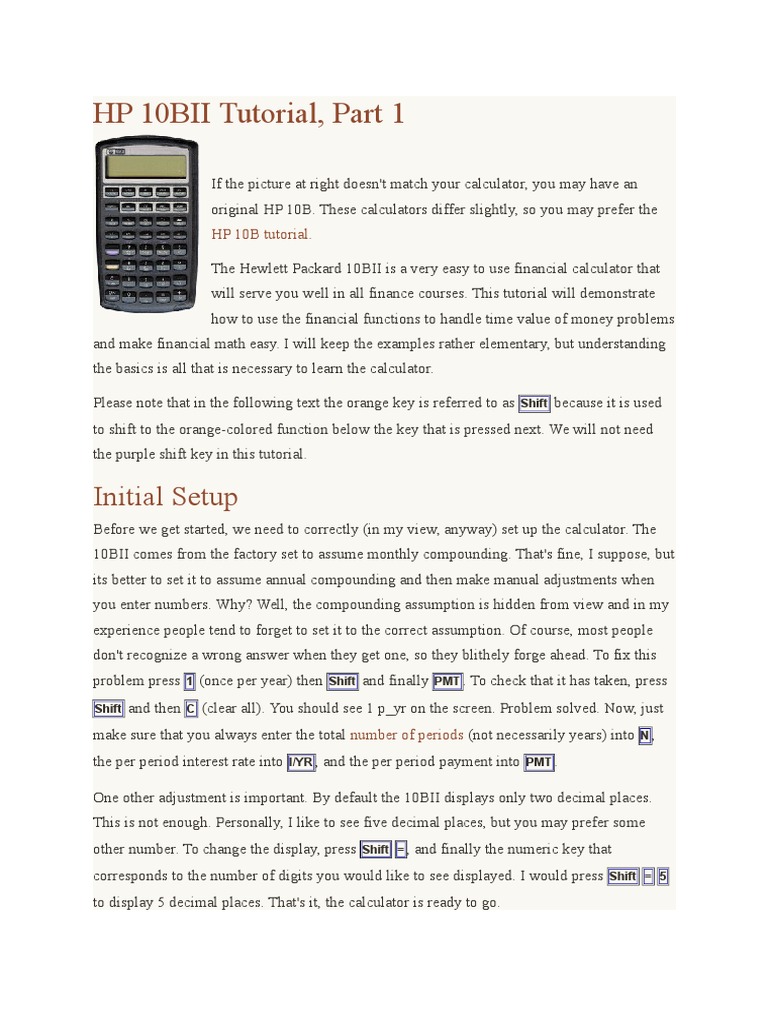 HP 10BII Tutorial, Part 1: Initial Setup | Download Free PDF | Internal ...