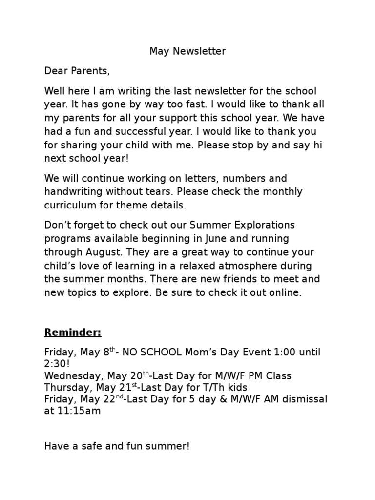May Newsletter | PDF | Language Arts & Discipline