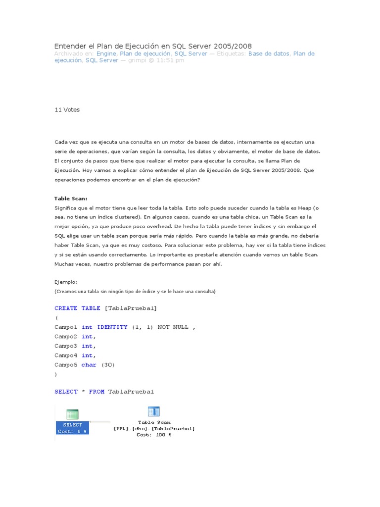 Entender El Plan de Ejecución en SQL Server | PDF | Tabla (base de ...