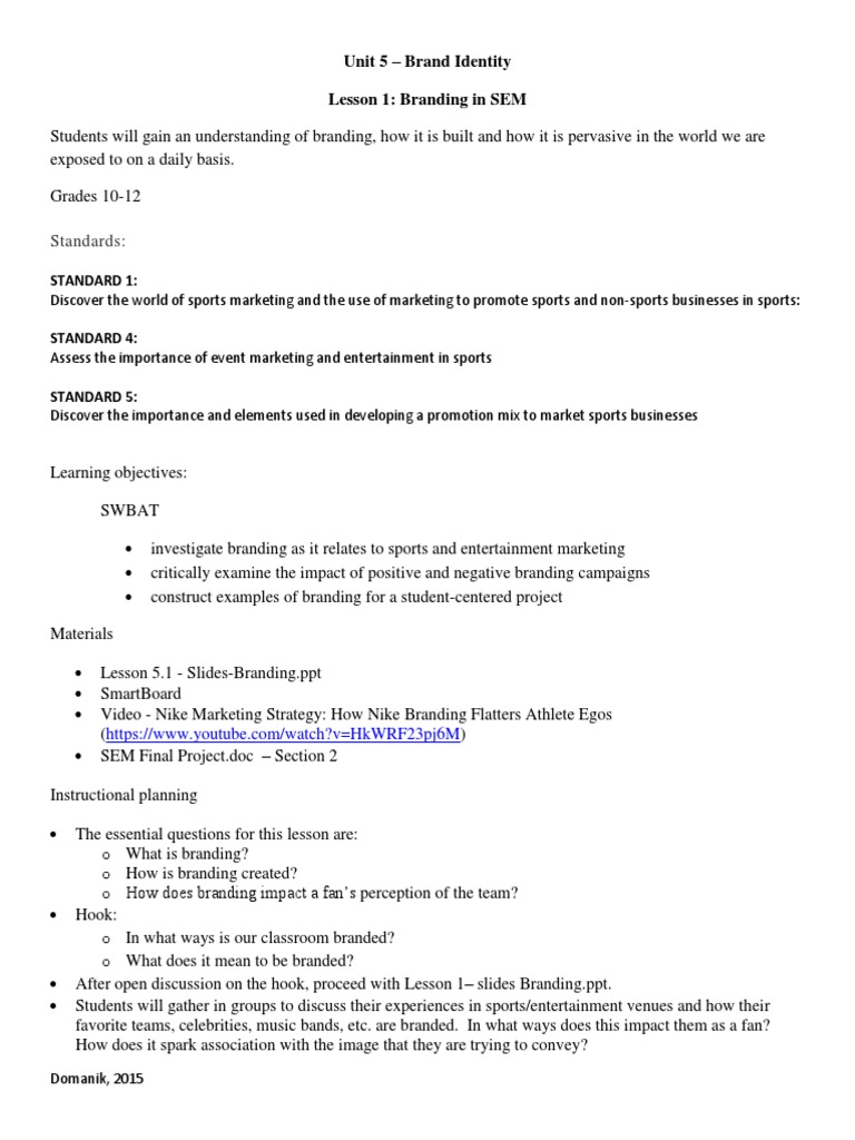 lesson plan 1 - branding cdomanik | Brand | Classroom