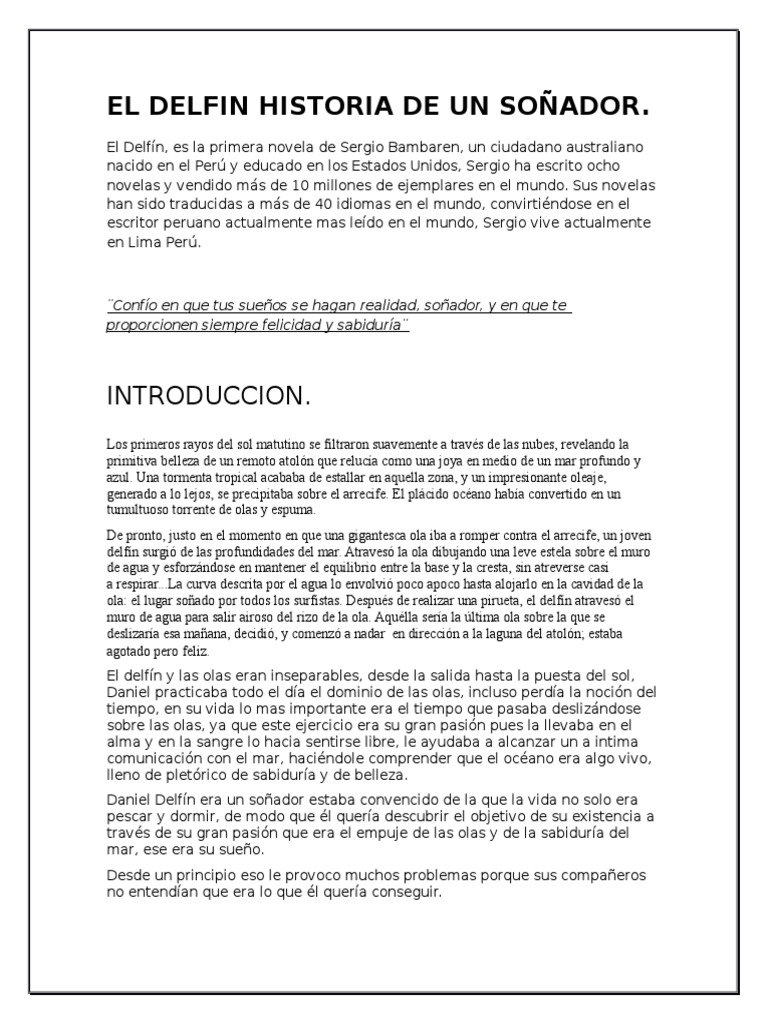El Delfin Historia de Un Soñador. | PDF | Felicidad | Sueño