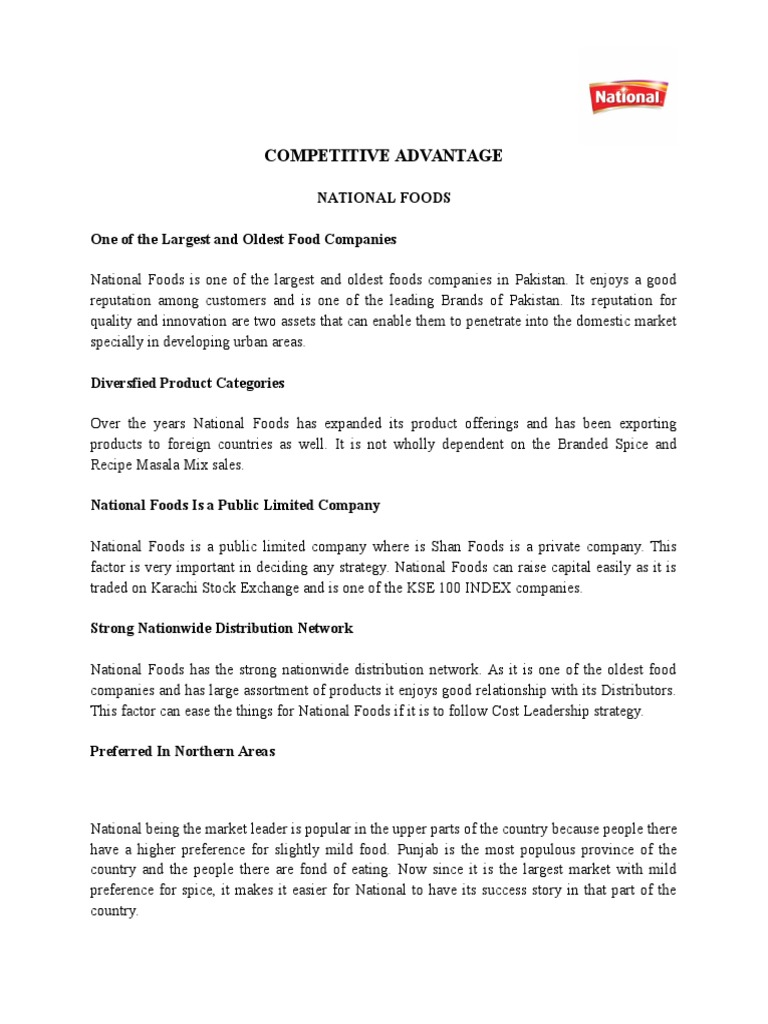 Competitive Advantage: National Foods One of The Largest and Oldest ...