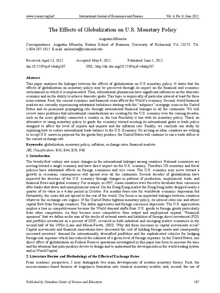 Usa Policy y Globalization | PDF | Monetary Policy | Inflation