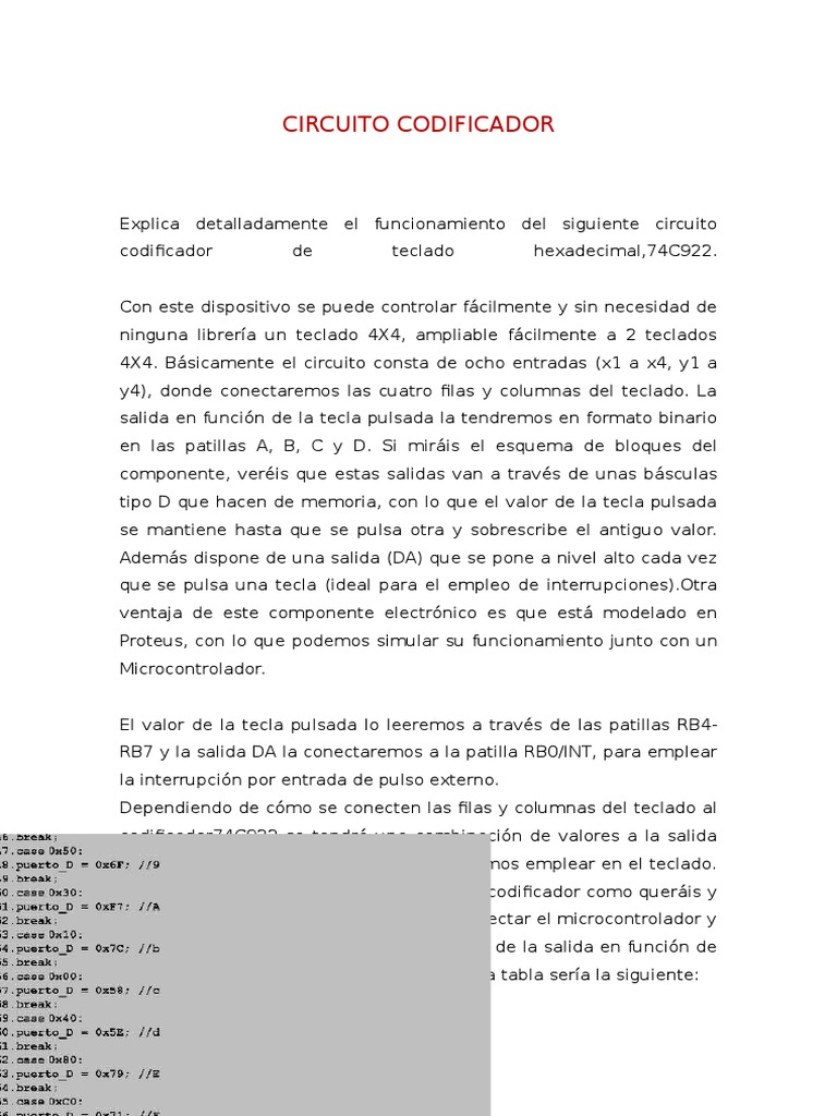 Funcionamiento del Circuito Codificador 74C922 | PDF | Microcontrolador ...