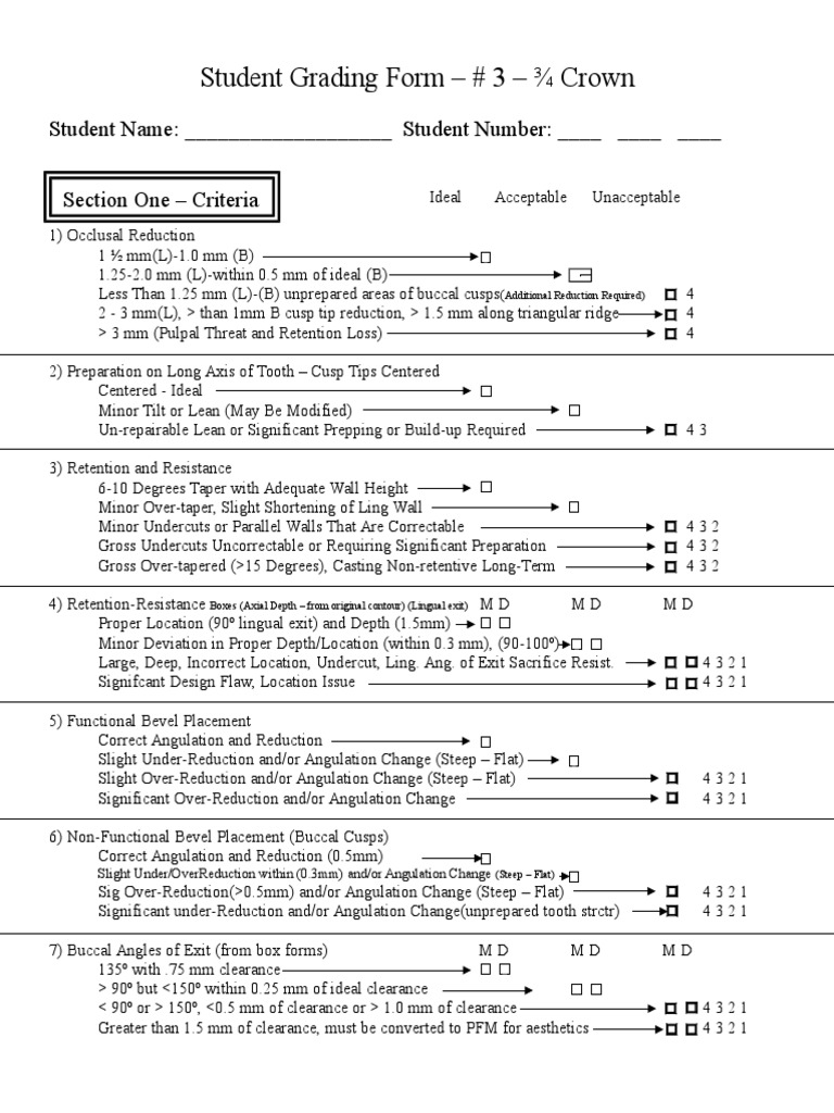 3-4 Crown Grade Sheet | PDF | Dentistry | Mouth