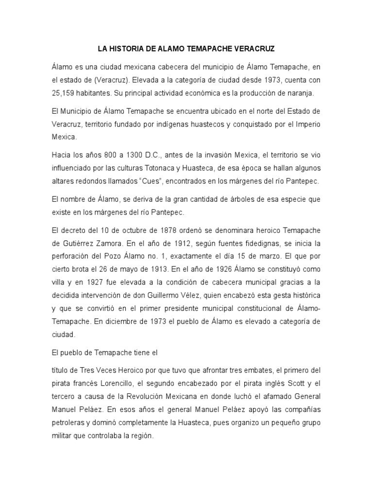 La Historia de Alamo Temapache Veracruz | PDF