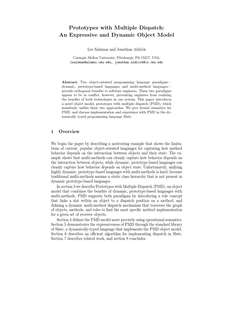 Prototypes With Multiple Dispatch: An Expressive and Dynamic Object Model | PDF | Class ...