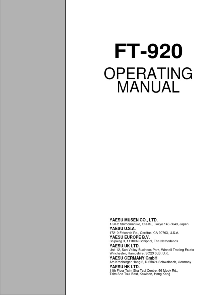 FT920 - Manual | PDF | Frequency Modulation | Electrical Connector