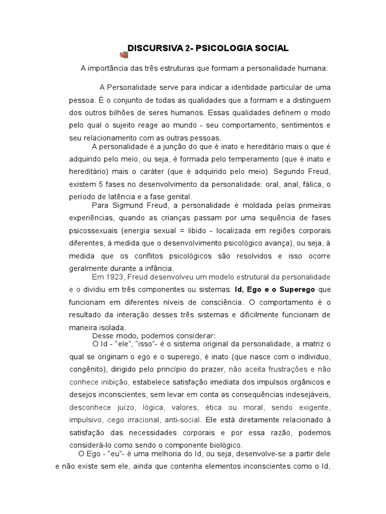 Estruturas da Personalidade Humana | PDF | Sigmund Freud | Identidade