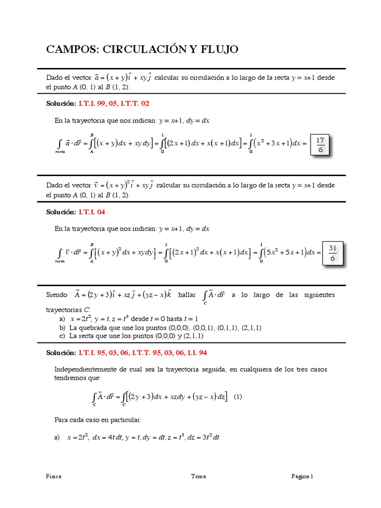 1.9circulacion - y - Flujo Exposicion PDF | Descargar gratis PDF | Vector Euclidiano | Integral