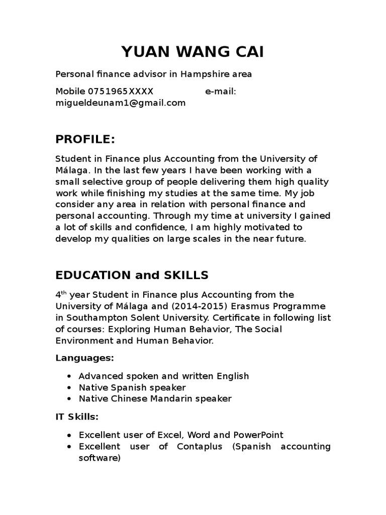 Wang Cai Personal Finance Profile | PDF