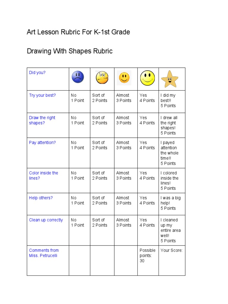 K-1 Art Lesson Drawing Rubric | PDF
