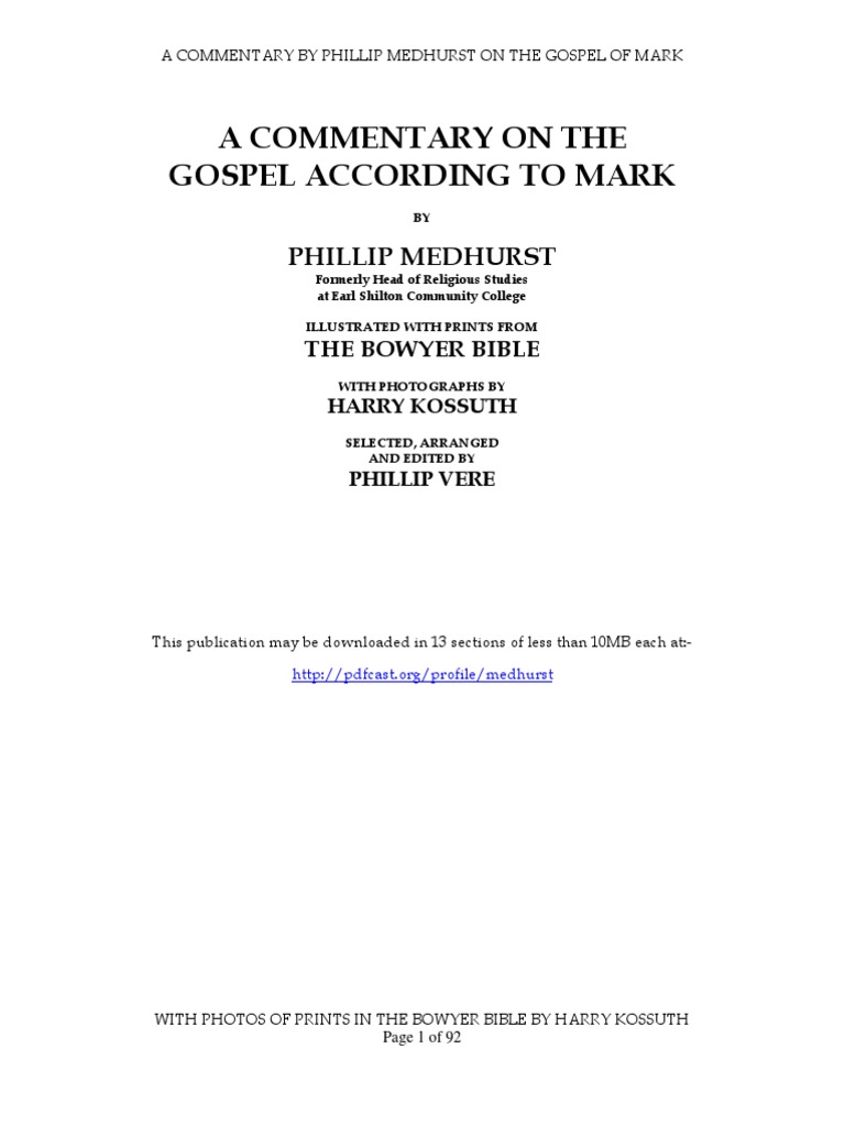 Mark Gospel Commentary by Medhurst | PDF | Gospel Of Mark | John The ...