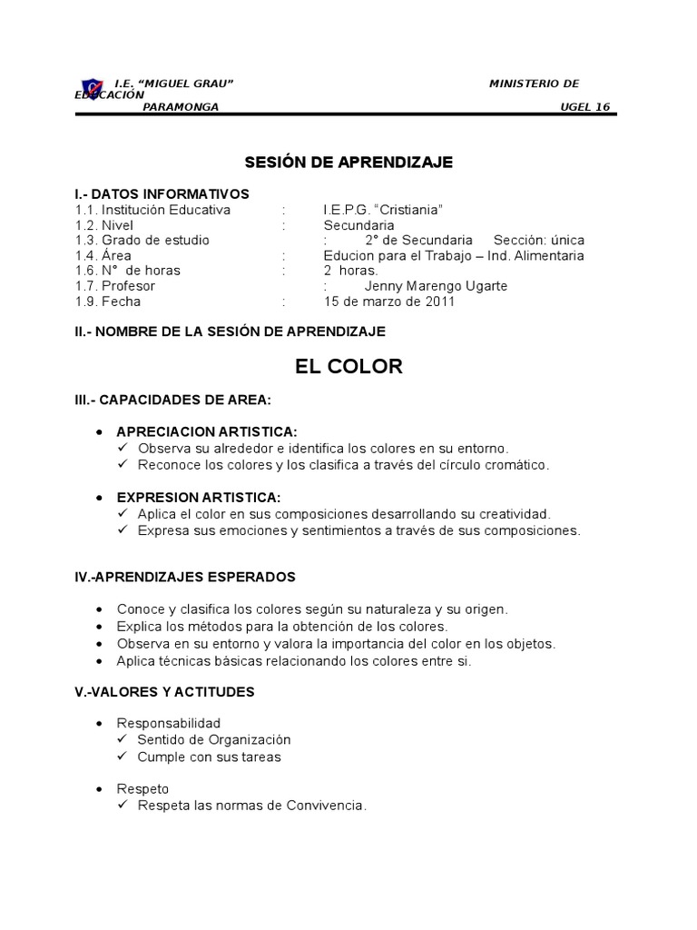 Sesion de Aprendizaje Los Colores | PDF | Aprendizaje | Sicología Sesion de Aprendizaje Los Colores | PDF | Aprendizaje | Sicología