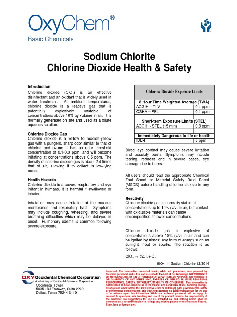 Chlorine Dioxide Health and Safety | PDF | Chlorine | Breathing