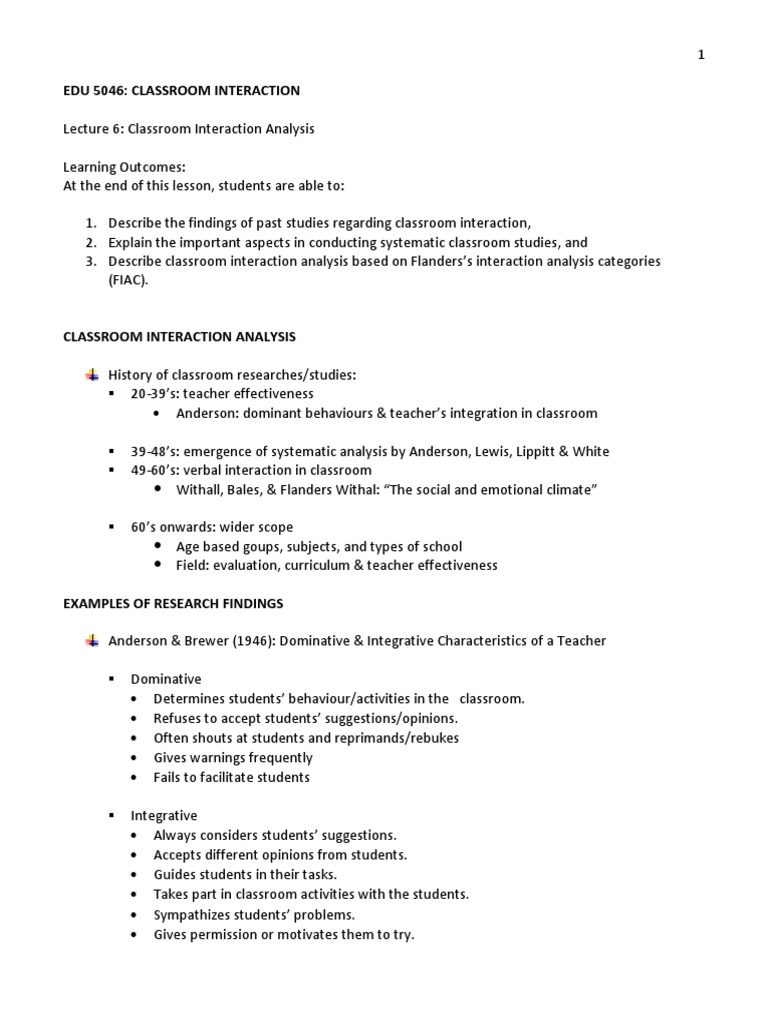 Note 6 Classroom Interaction Analysis | PDF | Classroom | Sampling ...