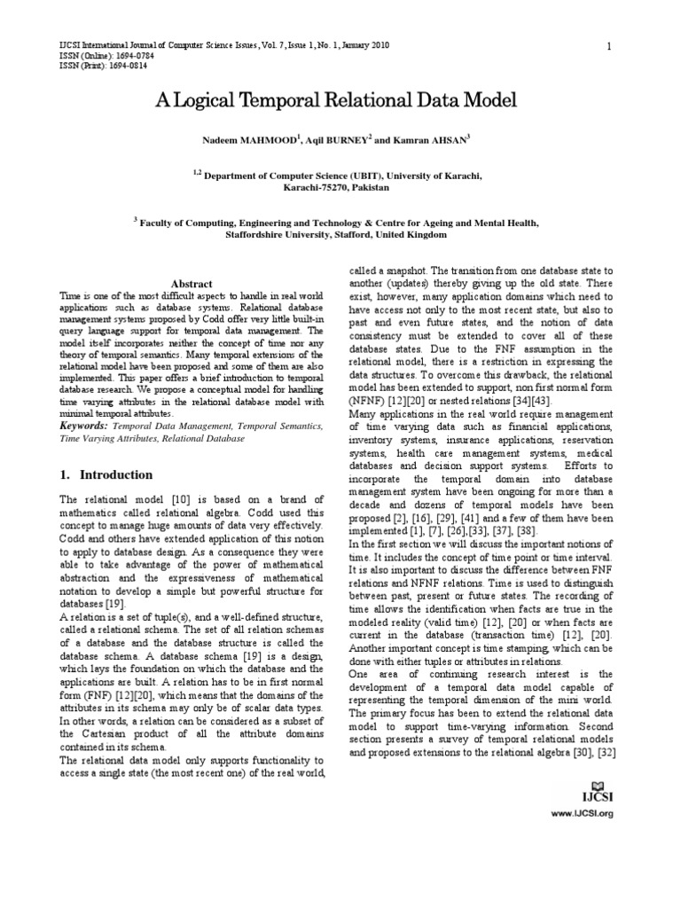 A Logical Temporal Relational Data Model | PDF | Relational Database | Relational Model