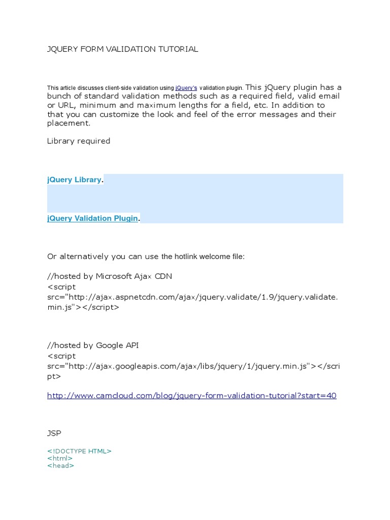 Jquery Validation Pdf J Query Parameter Computer Programming 2497