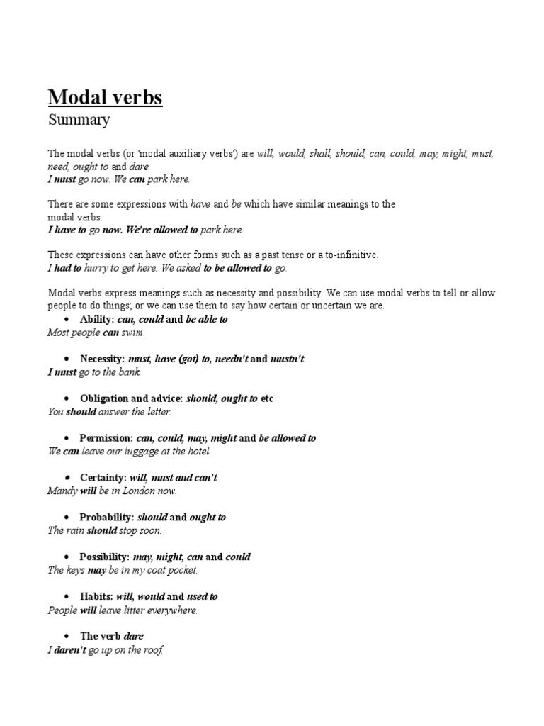 Modal Verbs in English | PDF | Verb | Languages
