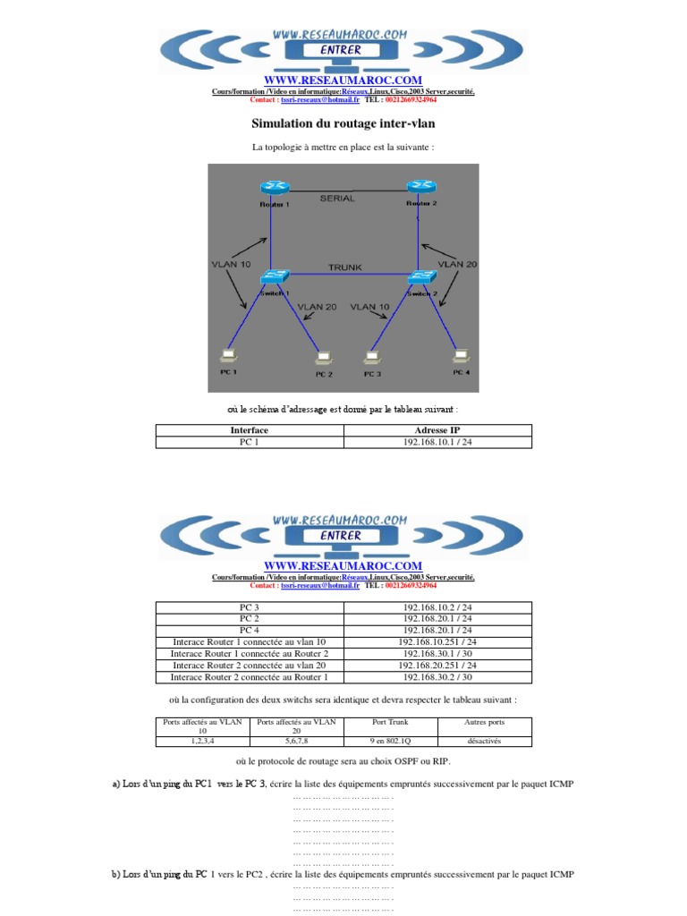 TP Simulation Du Routage Inter Vlan | PDF | Adresse IP | Routage